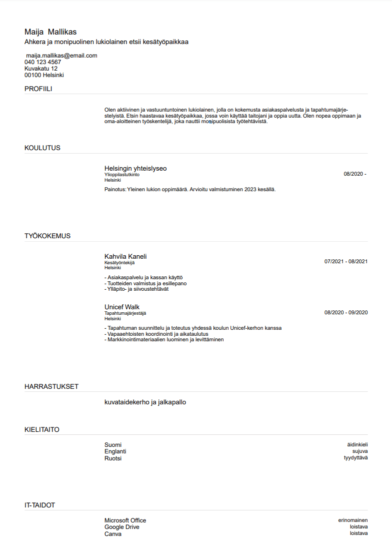 Valitse täydellinen cv pohja - Kokeile ilmaiseksi